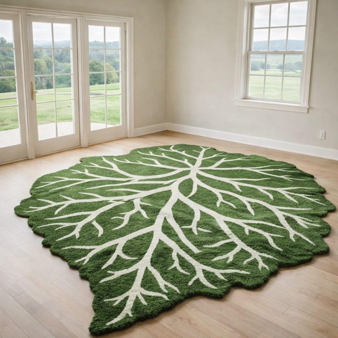 Leaf Shaped Green Area Rug | Nature Inspired Botanical Carpet | Modern ...