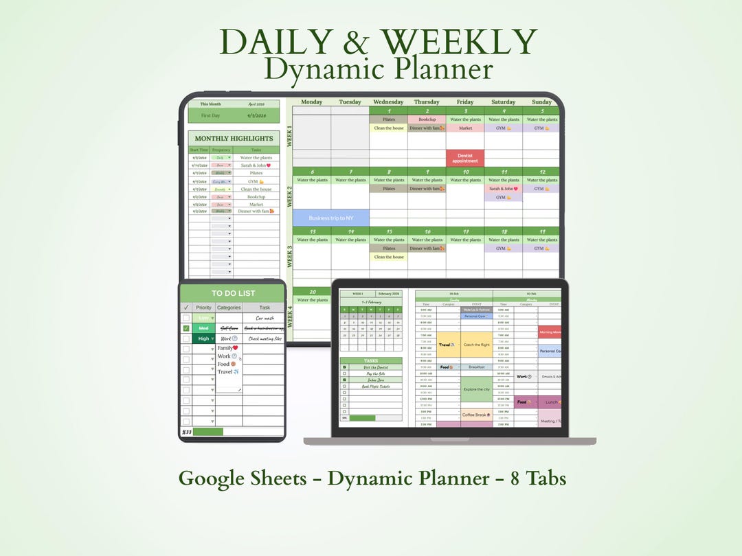Daily and Weekly Planner Google Sheets - Daily Task Tracker Dashboard ...