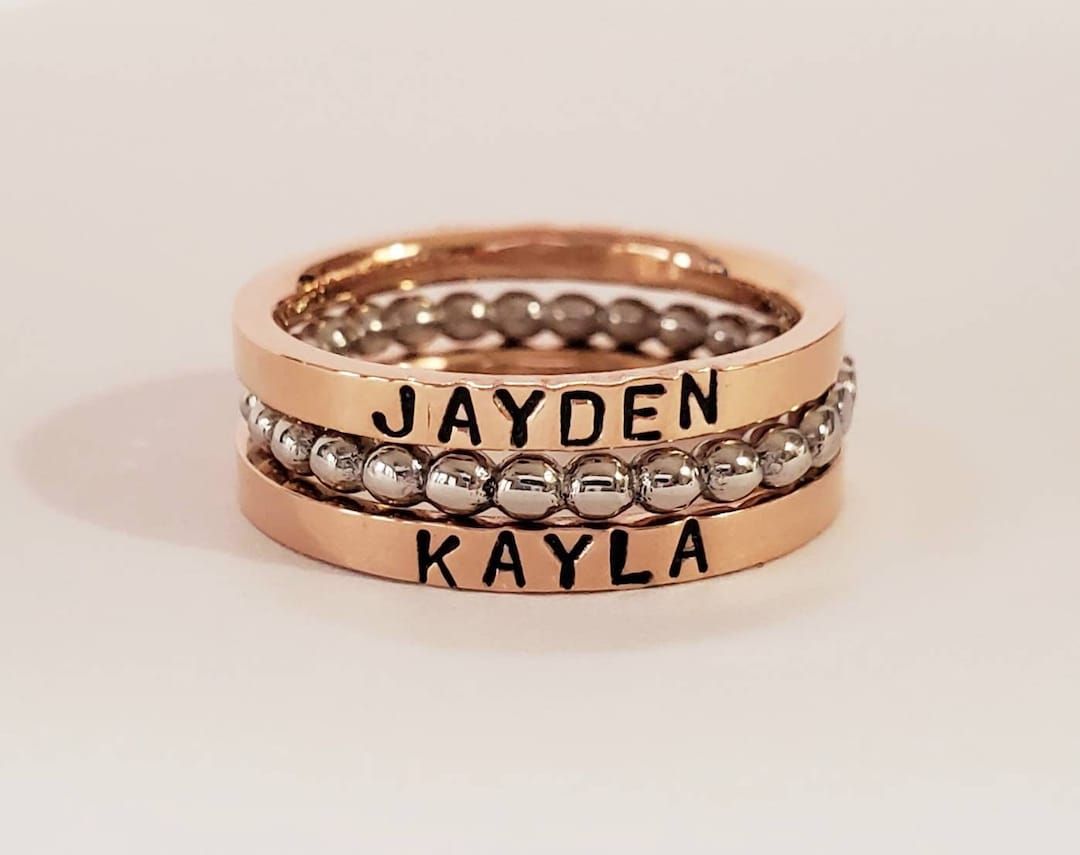 Petite Stacking Name Rings/rose Gold Name Ring/minimalist Name Ring ...