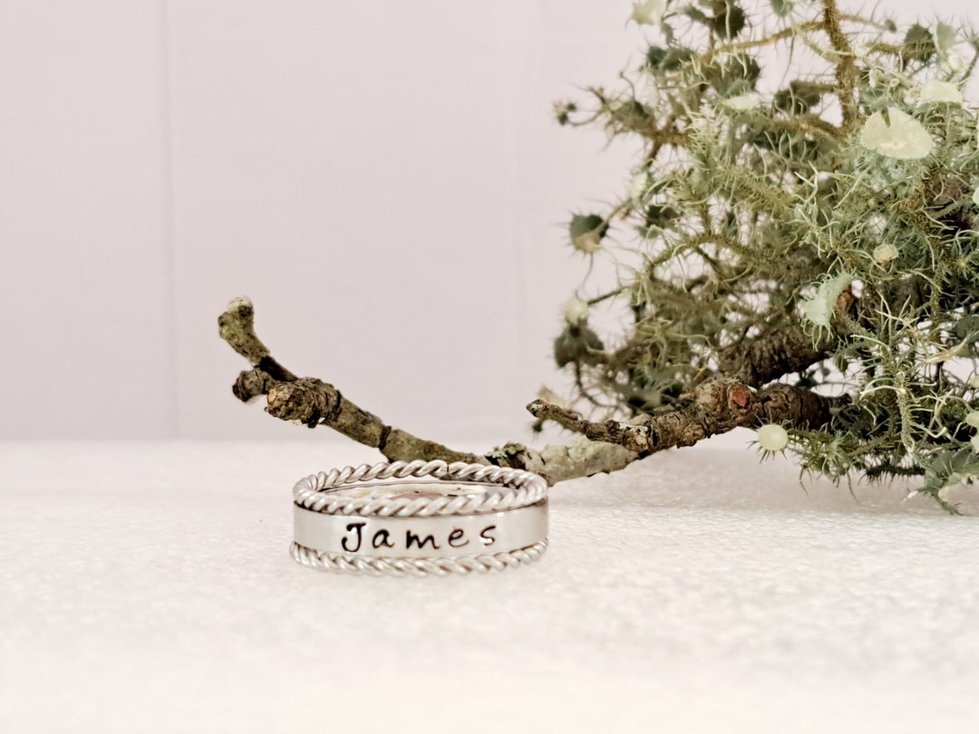 Personalized Name Rings.stacking Name Rings.mom Rings.triple Name Ring ...