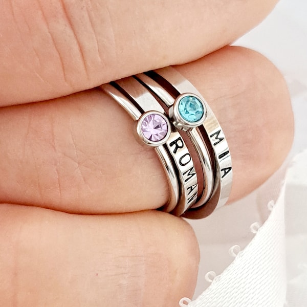 Stackable Birthstone Rings - Etsy