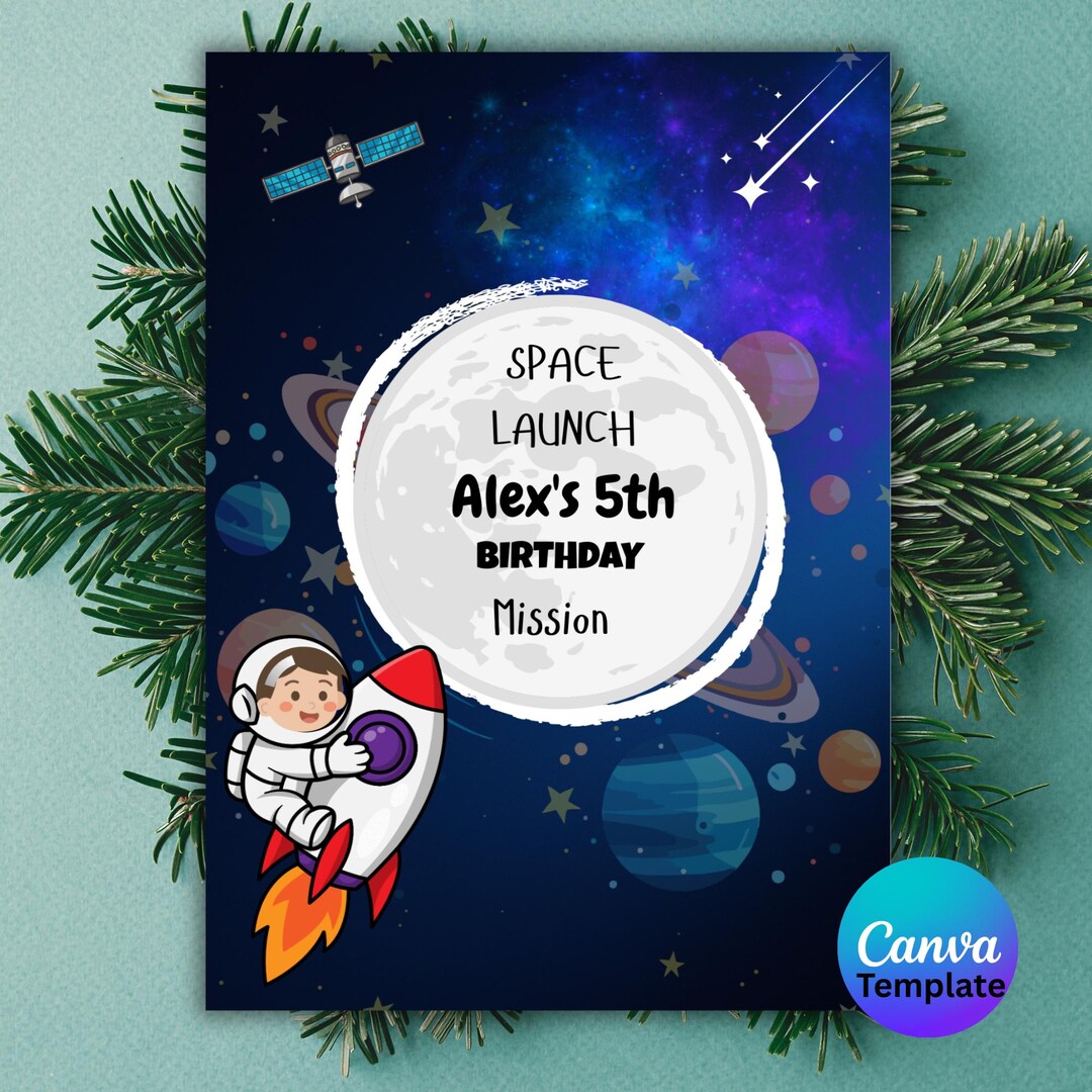 Space Launch Birthday Invitation, Astronaut Rocket Kids Party Invite ...