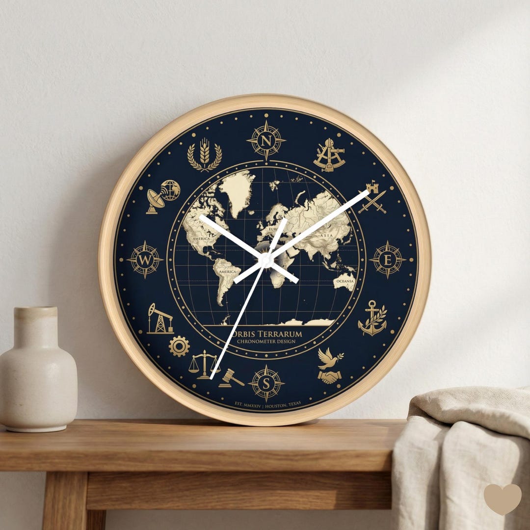 Vintage Geopolitical World Map Clock, Dark Navy and Gold Atlas Decor ...