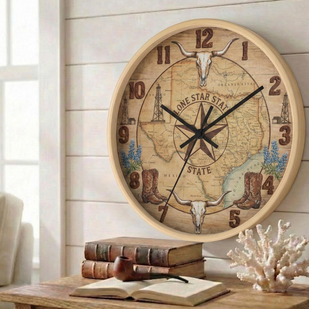 Rustic Texas Map Wall Clock, Longhorn Decor, Western Home Gift - Etsy