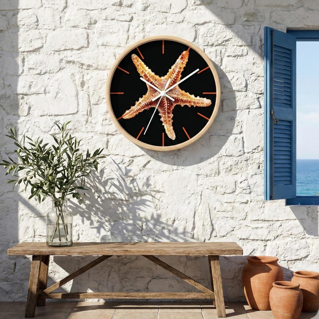 Starfish Wall Clock Nautical Coastal Wall Decor Beach House Home Accent ...