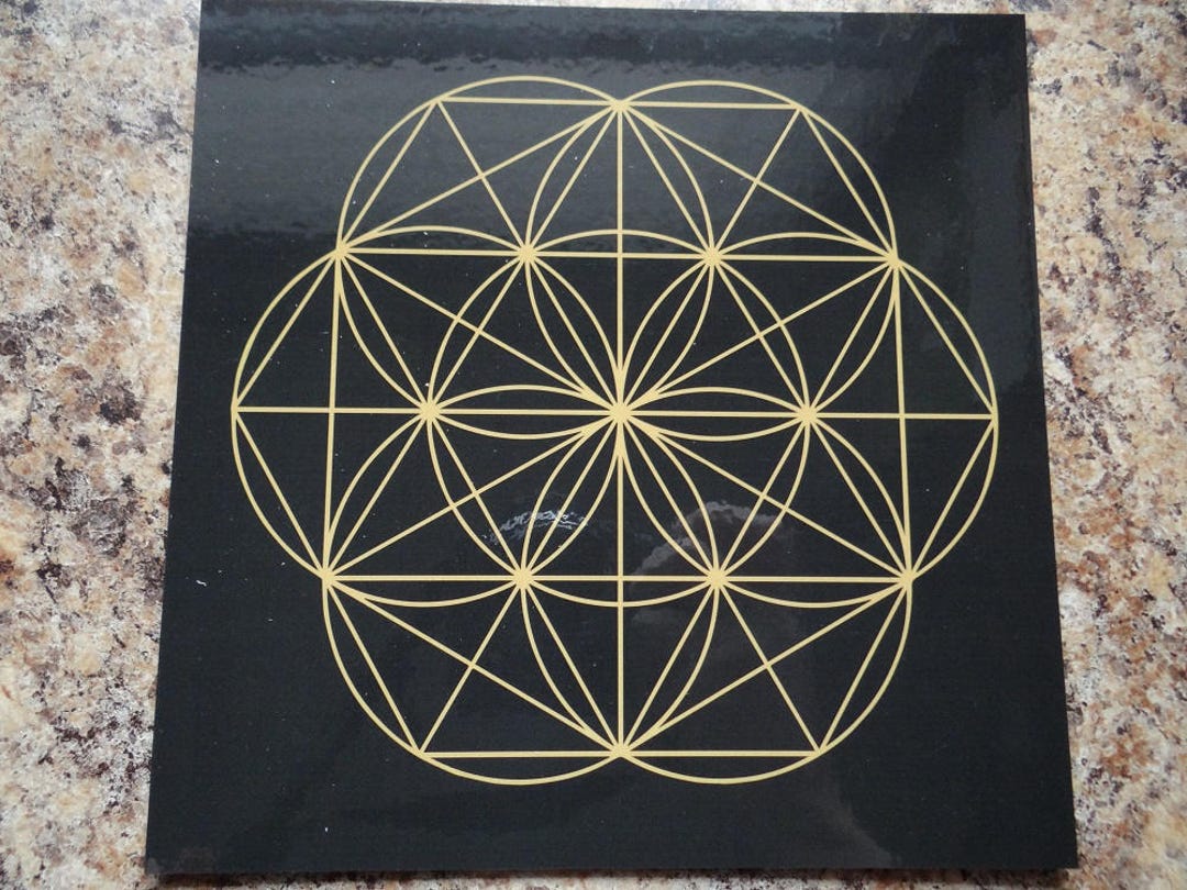 Black Gold Laminate 8 Flower of Life Gemstone Crystal Grid Metaphysical ...