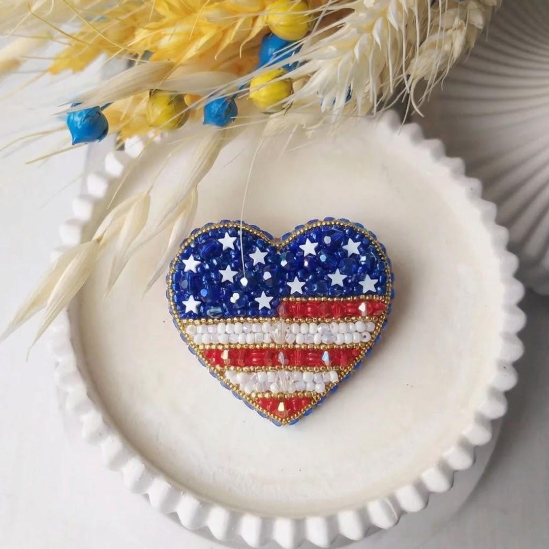Independence Day Pin Freedom Day Gift Heart Brooch Embroidered USA - Etsy