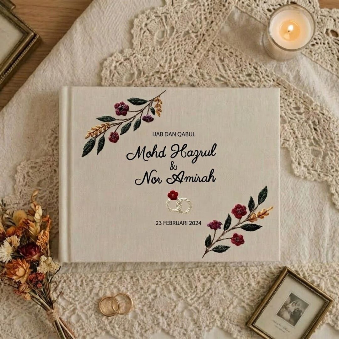 Personalized Wedding Scrapbook – Embroidered Linen Keepsake, Custom ...