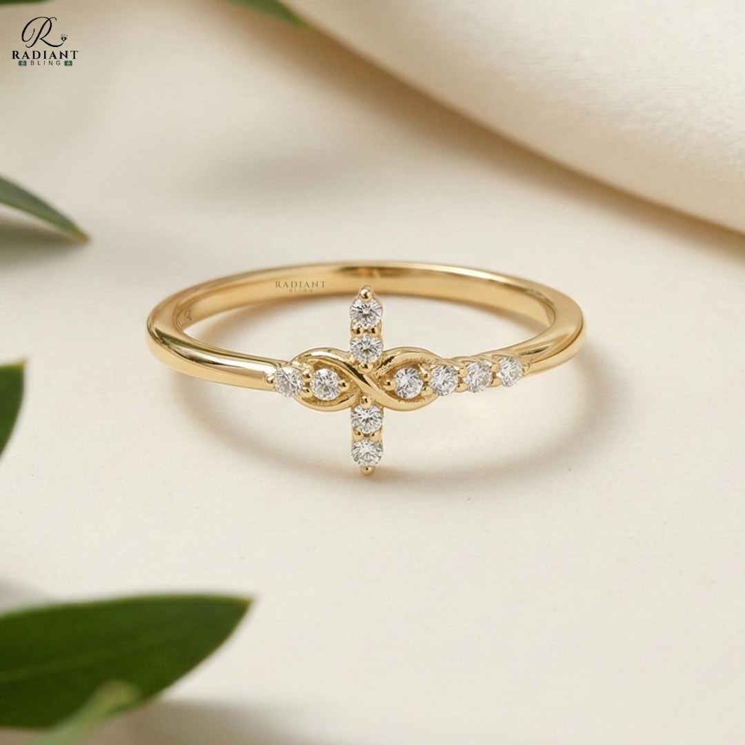Infinity Cross Ring • 14kyellow Gold Faith Band • Pave Diamond ...