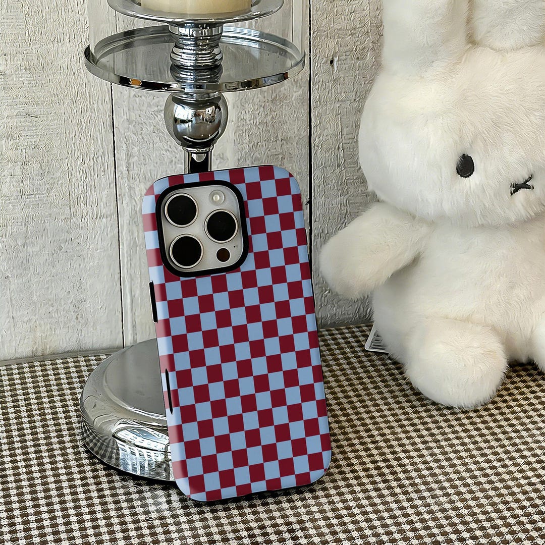 Light Blue & Red Checkerboard Phone Case - Retro Preppy Cover ...