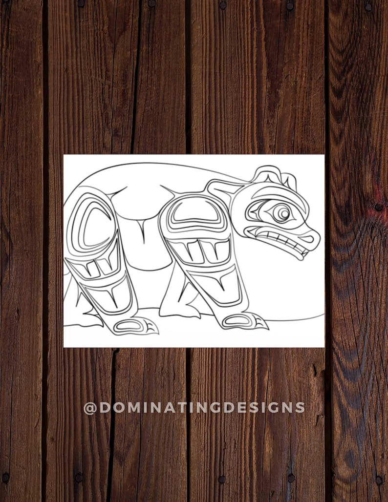 Haida Art Bear Coloring Page | Grayscale | Digital Download | JPEG, PNG ...