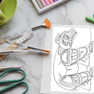 Haida Art Bear Coloring Page | Grayscale | Digital Download | JPEG, PNG ...