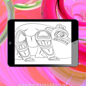 Haida Art Bear Coloring Page | Grayscale | Digital Download | JPEG, PNG ...