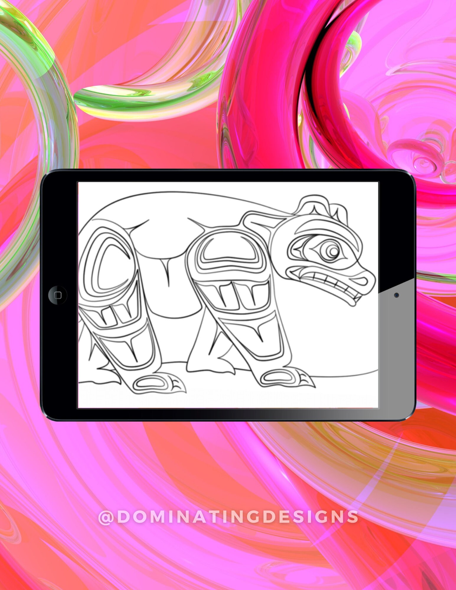 Haida Art Bear Coloring Page | Grayscale | Digital Download | JPEG, PNG ...