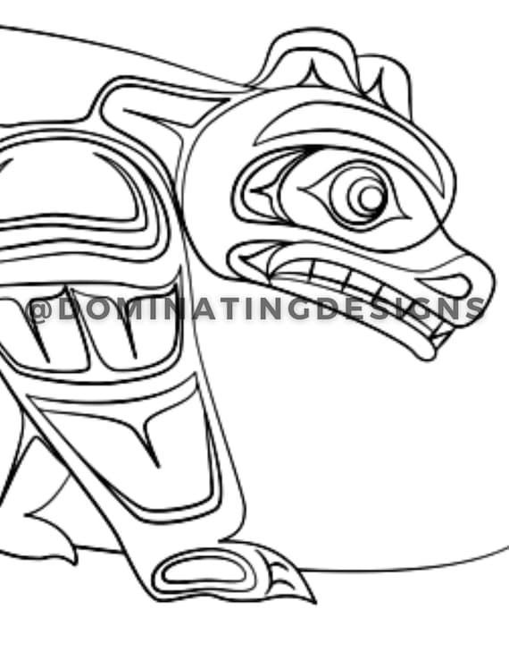 Haida Art Bear Coloring Page Grayscale Digital Download | Etsy