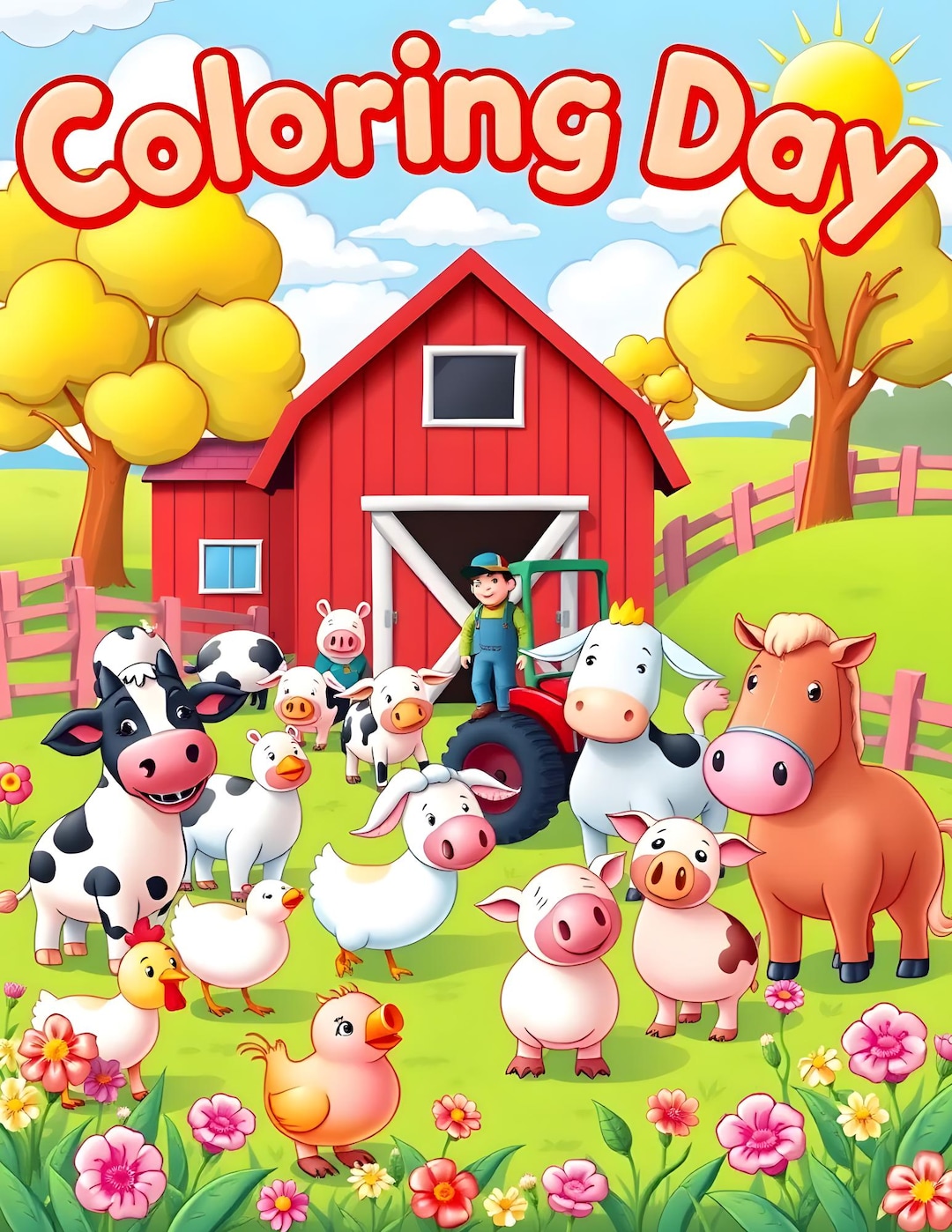 Farm Animals Coloring Book Printable | Farm Life Scene Coloring Pages ...