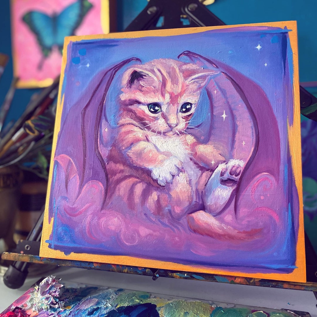 Little Rascal ~ Art Print Home Décor Dorm Room Cat Art Spooky Whimsical ...