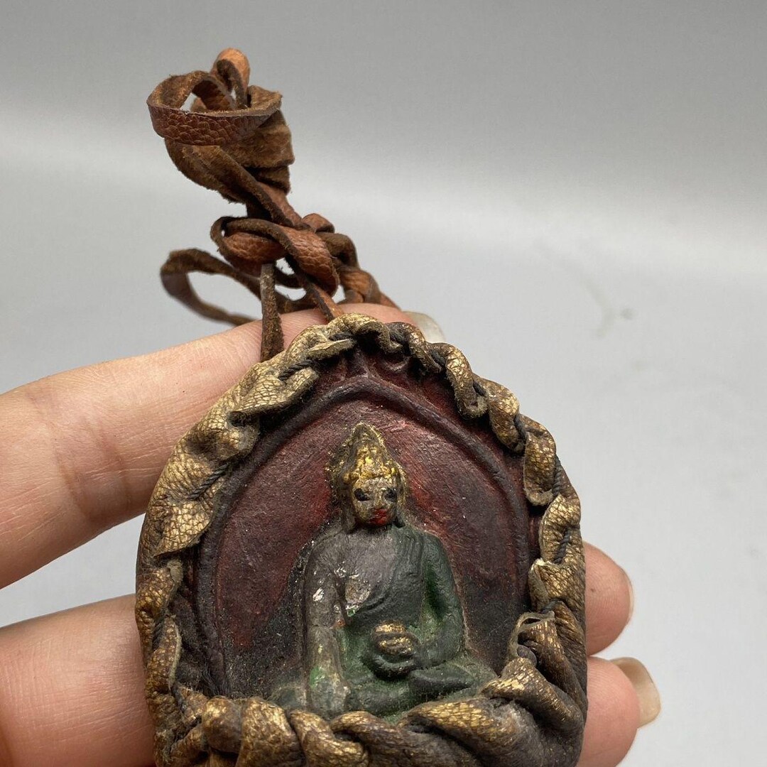 Antique Tibetan Buddha Tsatsa Amulet in Old Leather Case • Vintage ...
