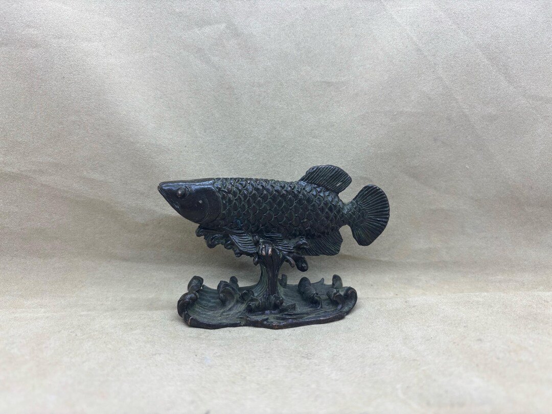 Verdigris Bronze Arowana Fish Sculpture - Handcrafted Feng Shui ...