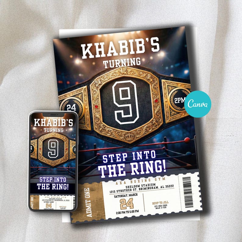 Boxing Birthday Invitation for Boys | Championship Belt Design ...