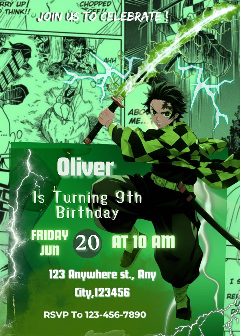 Demon Slayer Birthday Invitation | Anime Party Invite | Kimetsu No ...