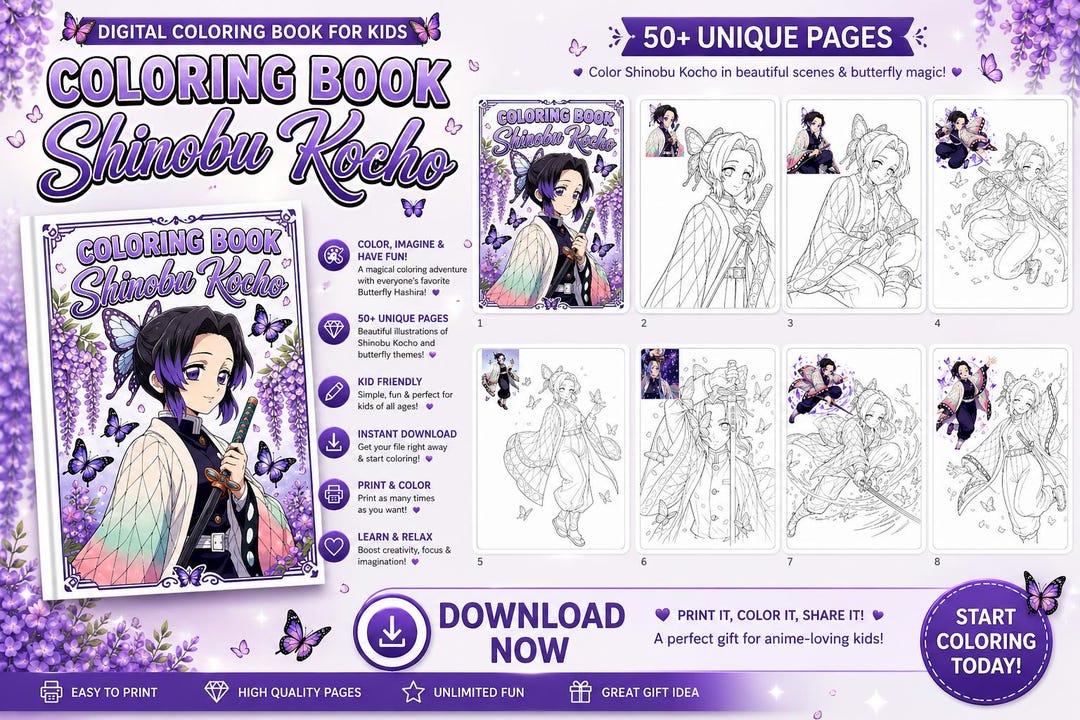 Shinobu Coloring Pages for Kids Demon Warrior Coloring Book, Instant ...