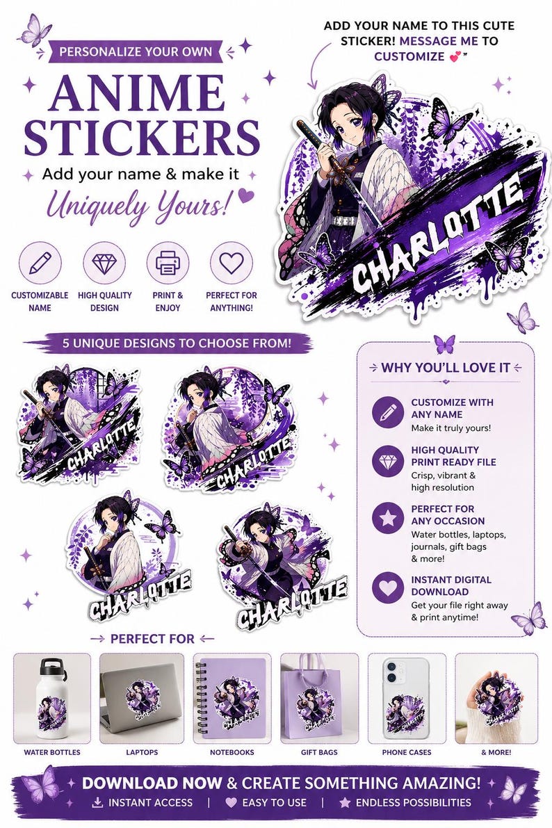 Demon Slayer Birthday Invitation Bundle | Shinobu Kocho Theme Editable ...