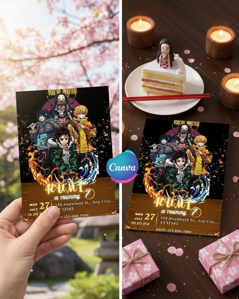 Demon Slayer Birthday Invitation ,tag | Anime Birthday Party Invitation ...