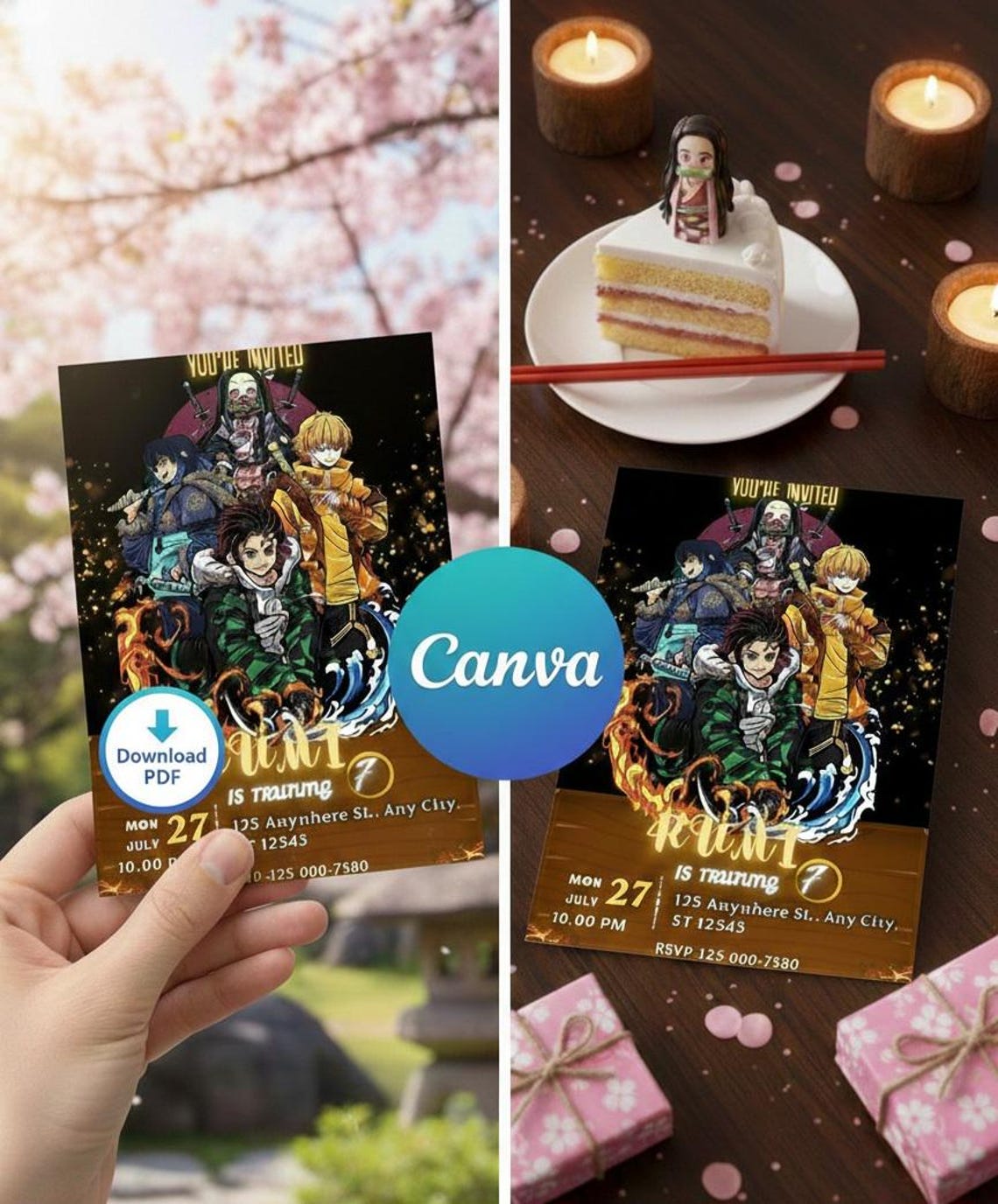 Demon Slayer Birthday Invitation | Anime Birthday Party Invitation for ...