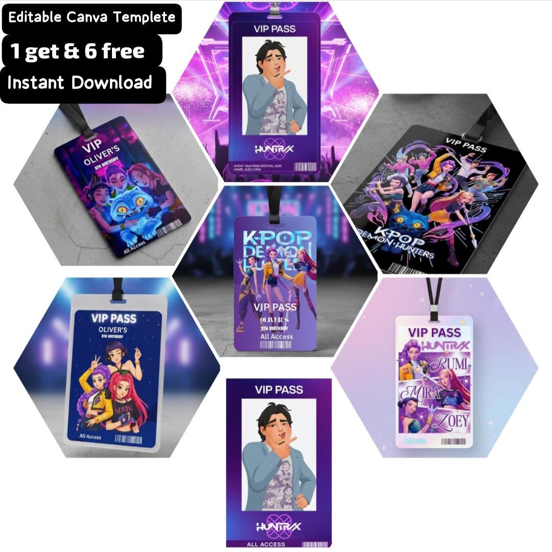 8 Demon Hunter VIP Pass | Huntrix ID Badge | Printable Kpop VIP Card ...