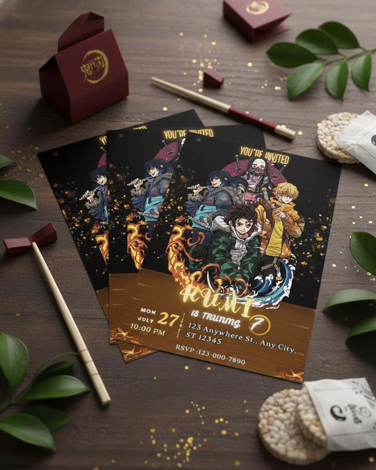 Demon Slayer Birthday Invitation ,tag | Anime Birthday Party Invitation ...