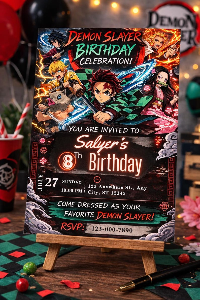 Demon Slayer Birthday Invitation | Editable Anime Party Invite ...