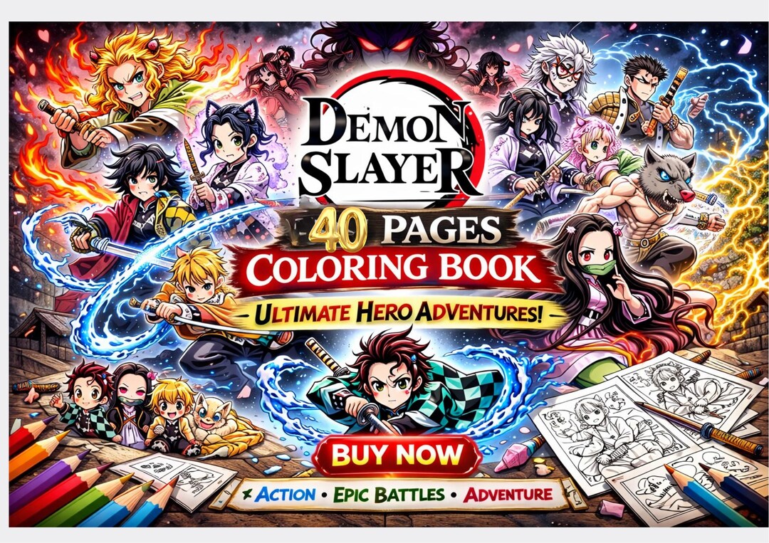 Demon Slayer Coloring Pages for Kids Demon Warrior Coloring Book ...