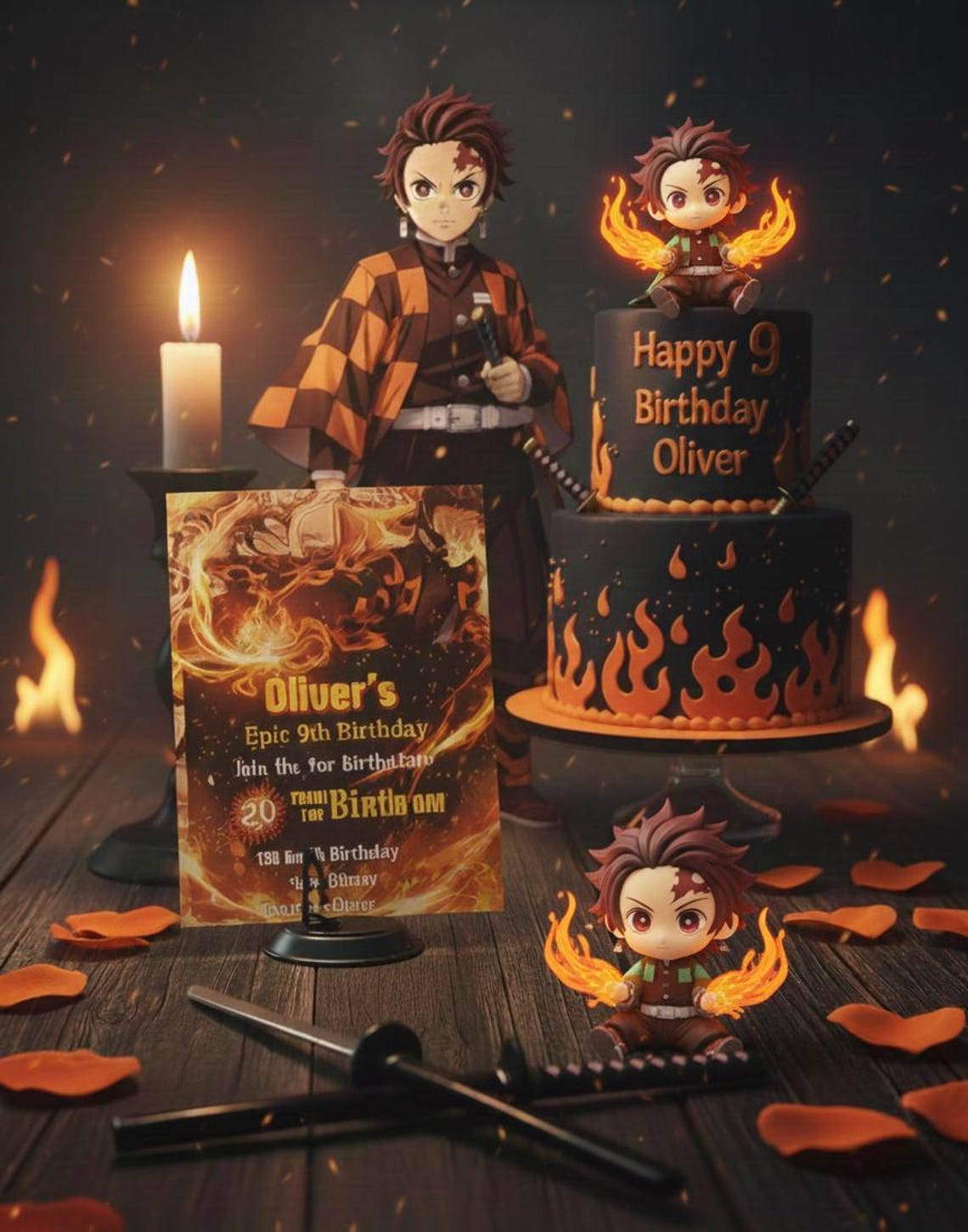 Fire Demon Slayer Birthday Invitation | Anime Party Invite | Kimetsu No ...