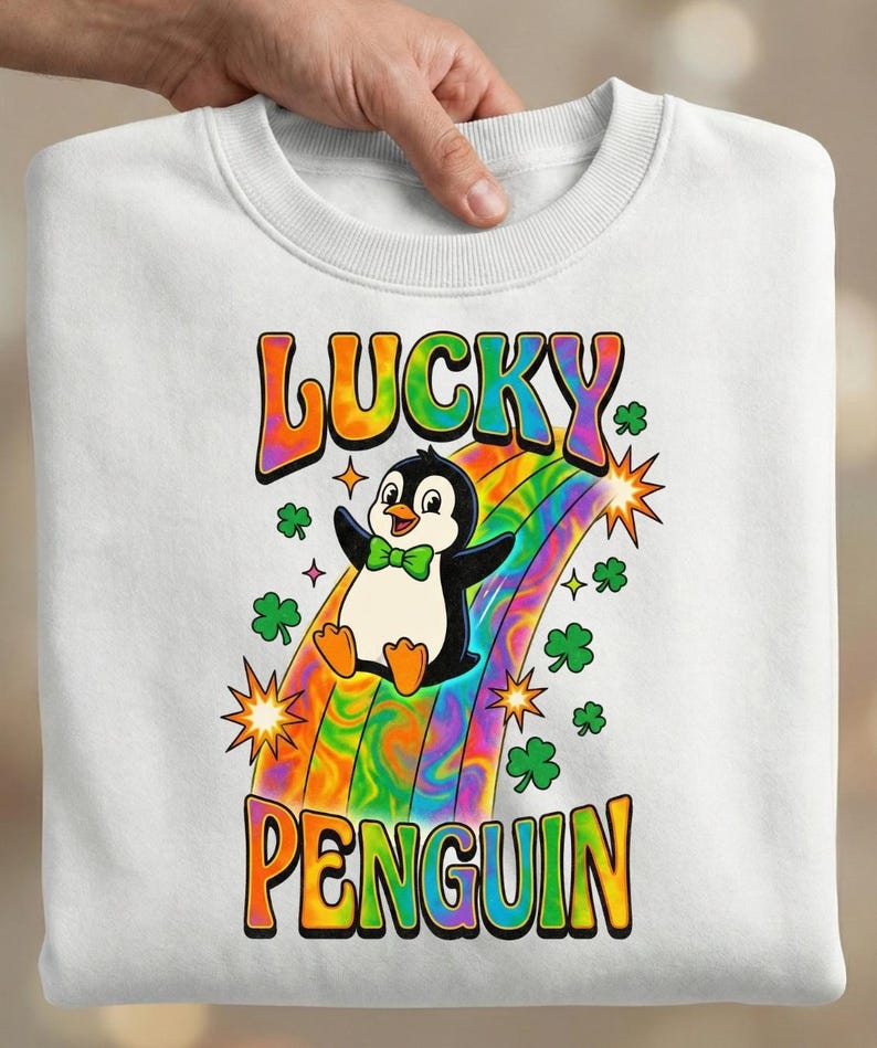 Lucky Penguin PNG, Retro St Patricks Day, Groovy Psychedelic Rainbow ...