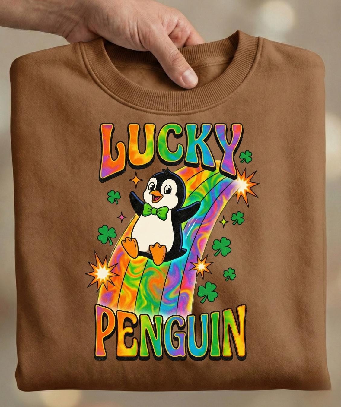 Lucky Penguin PNG, Retro St Patricks Day, Groovy Psychedelic Rainbow ...