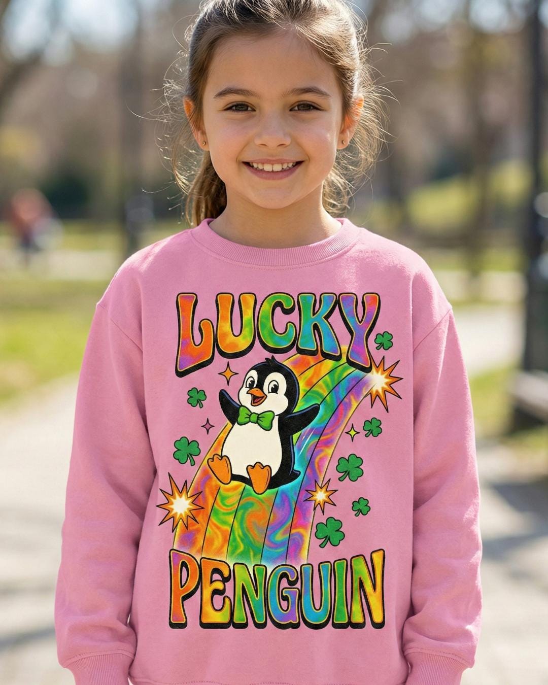 Lucky Penguin PNG, Retro St Patricks Day, Groovy Psychedelic Rainbow ...
