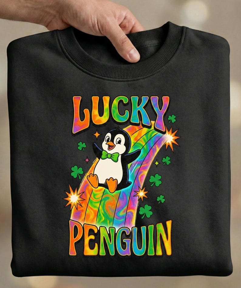 Lucky Penguin PNG, Retro St Patricks Day, Groovy Psychedelic Rainbow ...