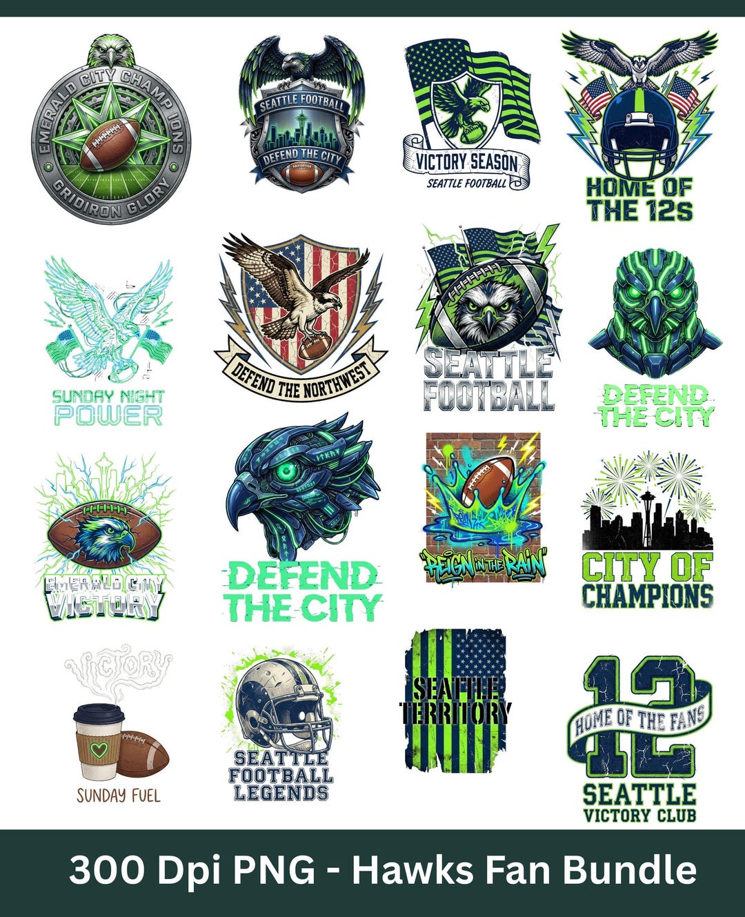 Seattle Football PNG, Emerald City Sport Art, Blue and Green Fan Shirt ...