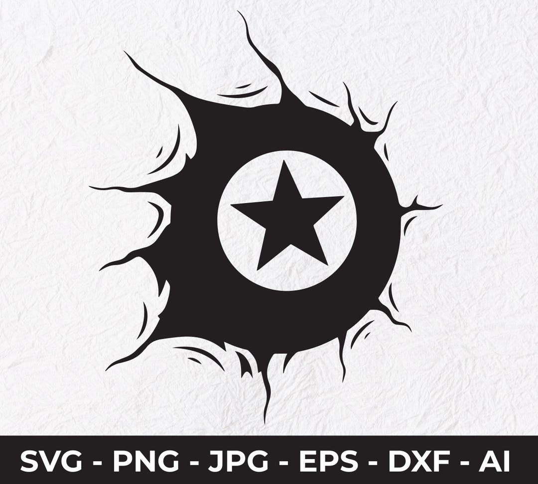 Ripped Torn Metal Star SVG, Superhero Logo Hole Clipart, Captain Shield ...