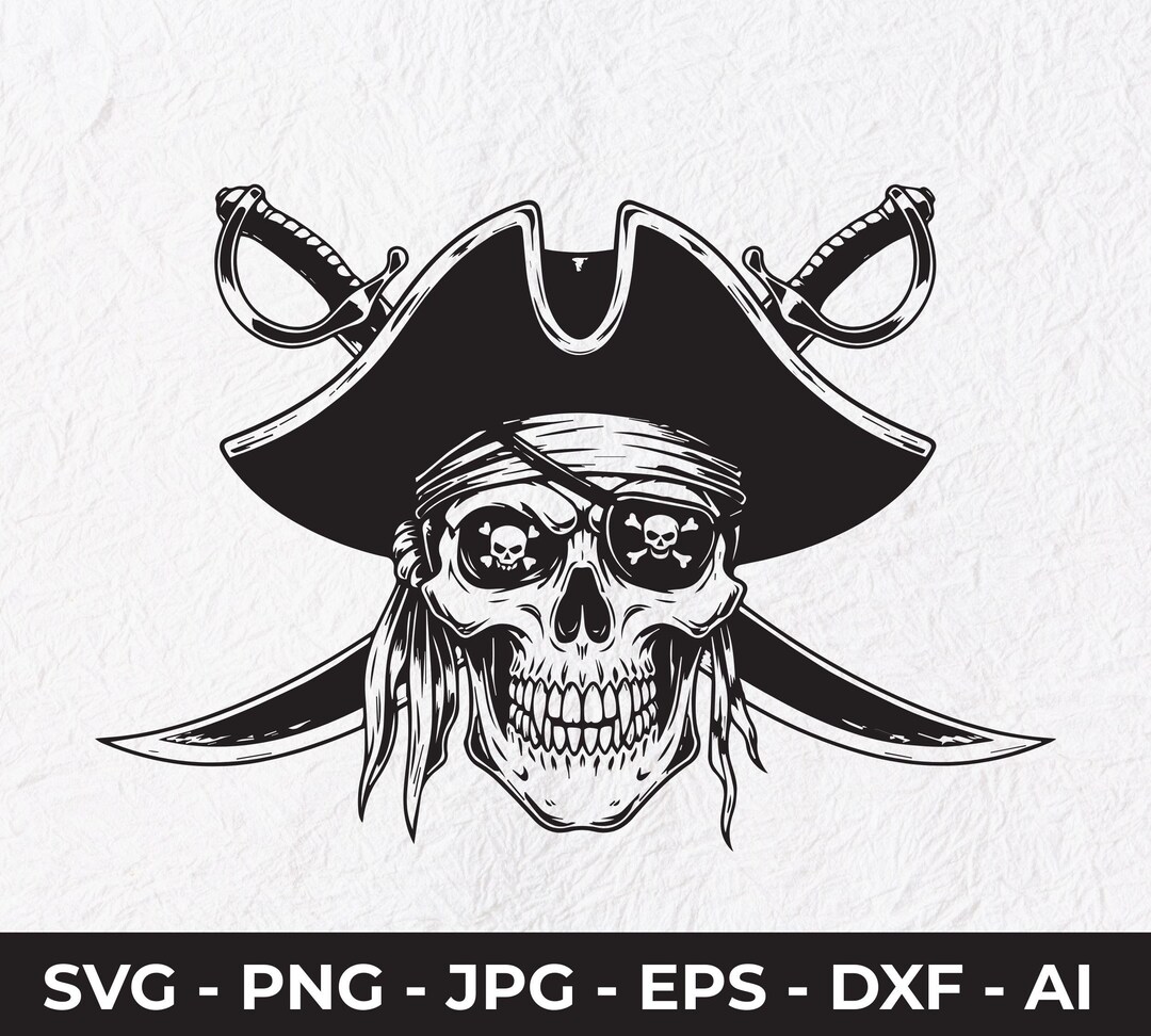 Pirate Skull SVG Cut File, Jolly Roger Skull With Swords, Gothic Pirate ...