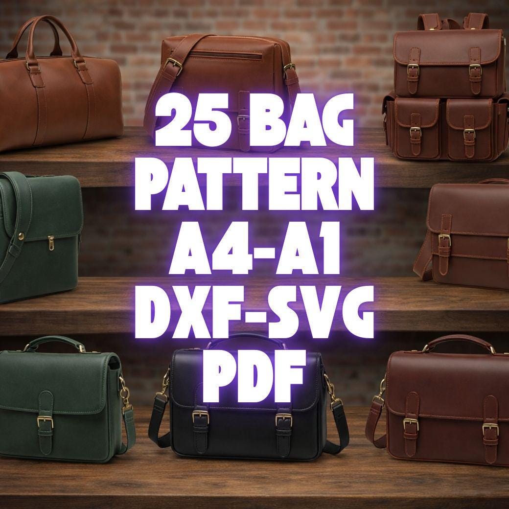 25 Leather Bag Pattern Bundle | A4 A1 DXF SVG | Tote, Shoulder ...