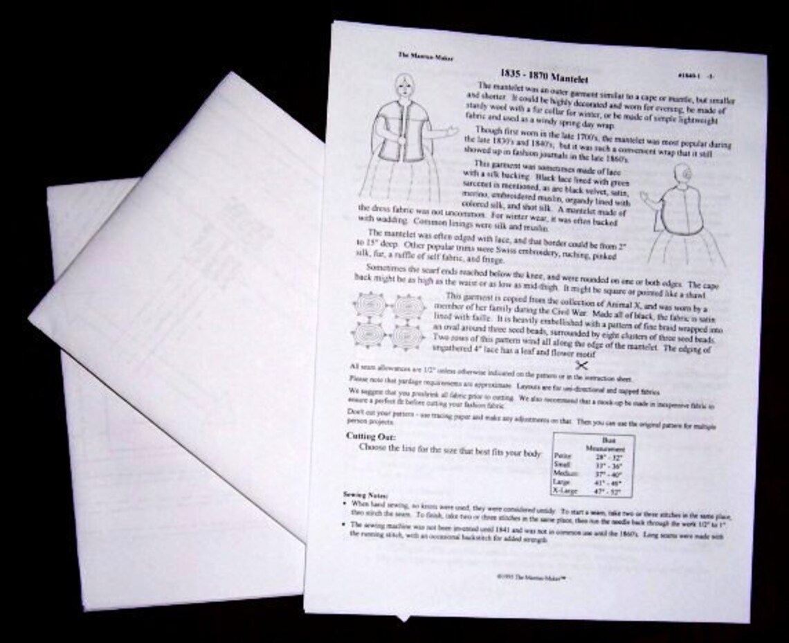 Victorian Mantelet Pattern for 1835 1870. Multi Sized Cape / - Etsy