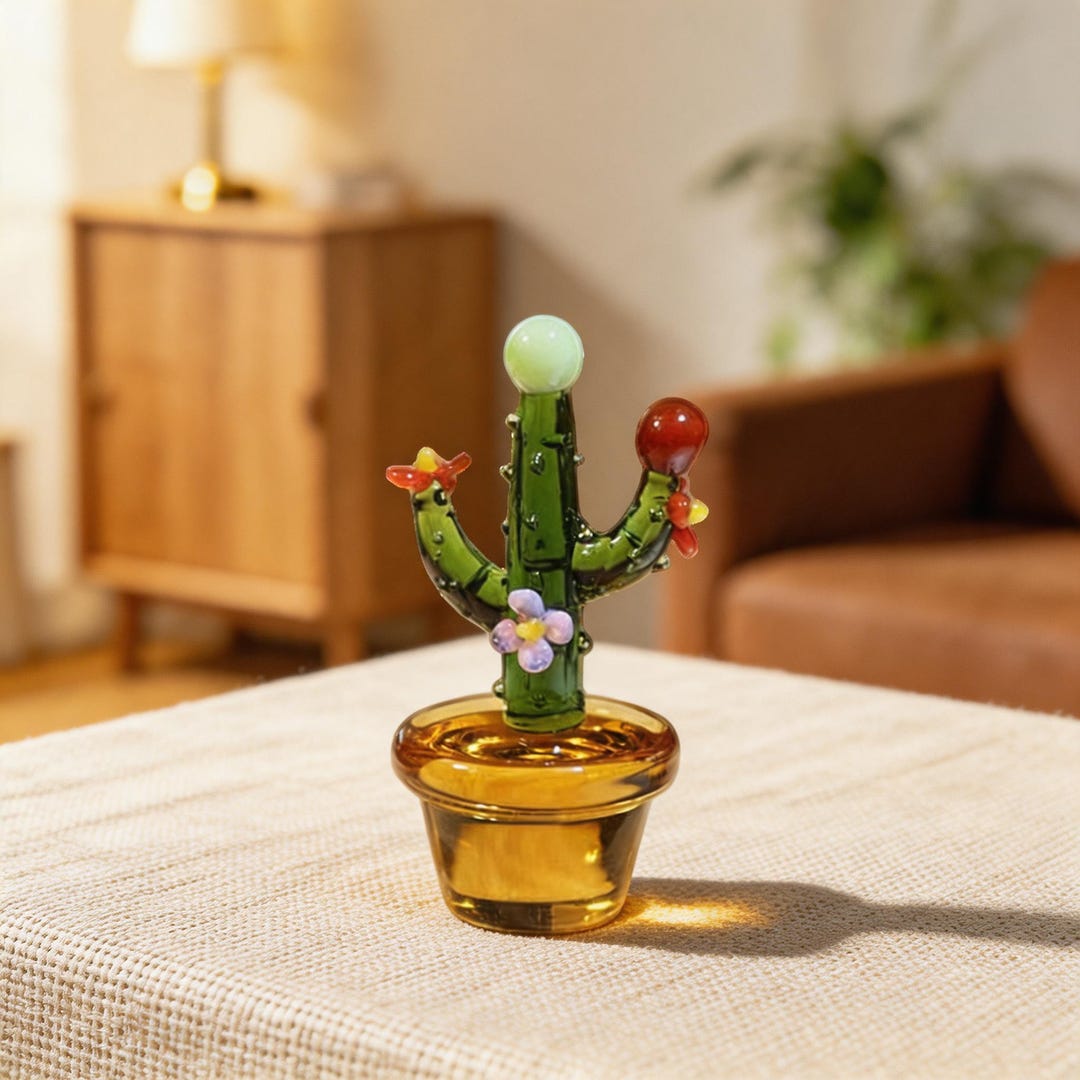 Mini Glass Cactus Figurine, Hand Blown Lampwork Plant, Unkillable Desk ...