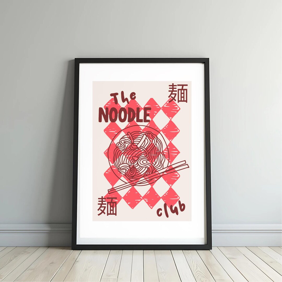 The Noodle Club Poster | Red & White Diamond Pattern, Illustrated ...