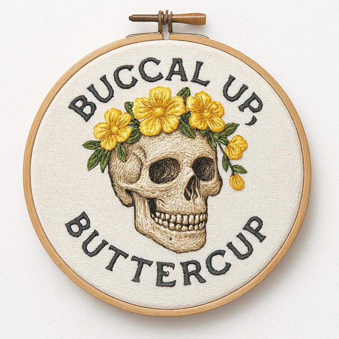 Buccal up Buttercup Hand Embroidery Pattern | Skull With Buttercup ...