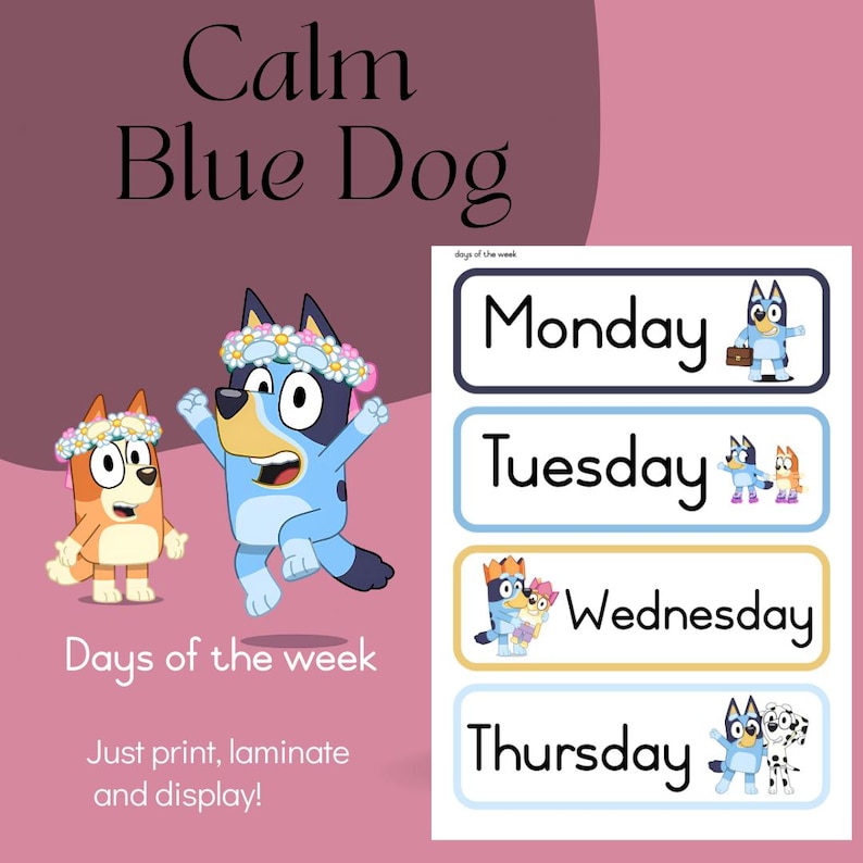 Blue Dog Days of the Week Poster | Classroom Decor (digital Download ...