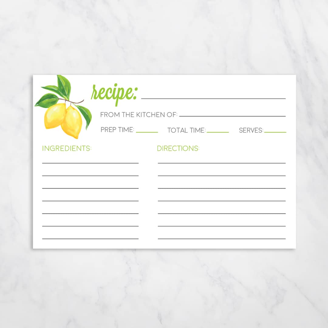 Citrus, Lemon, Floral, Recipe Card 4"x6" Instant Download - Etsy