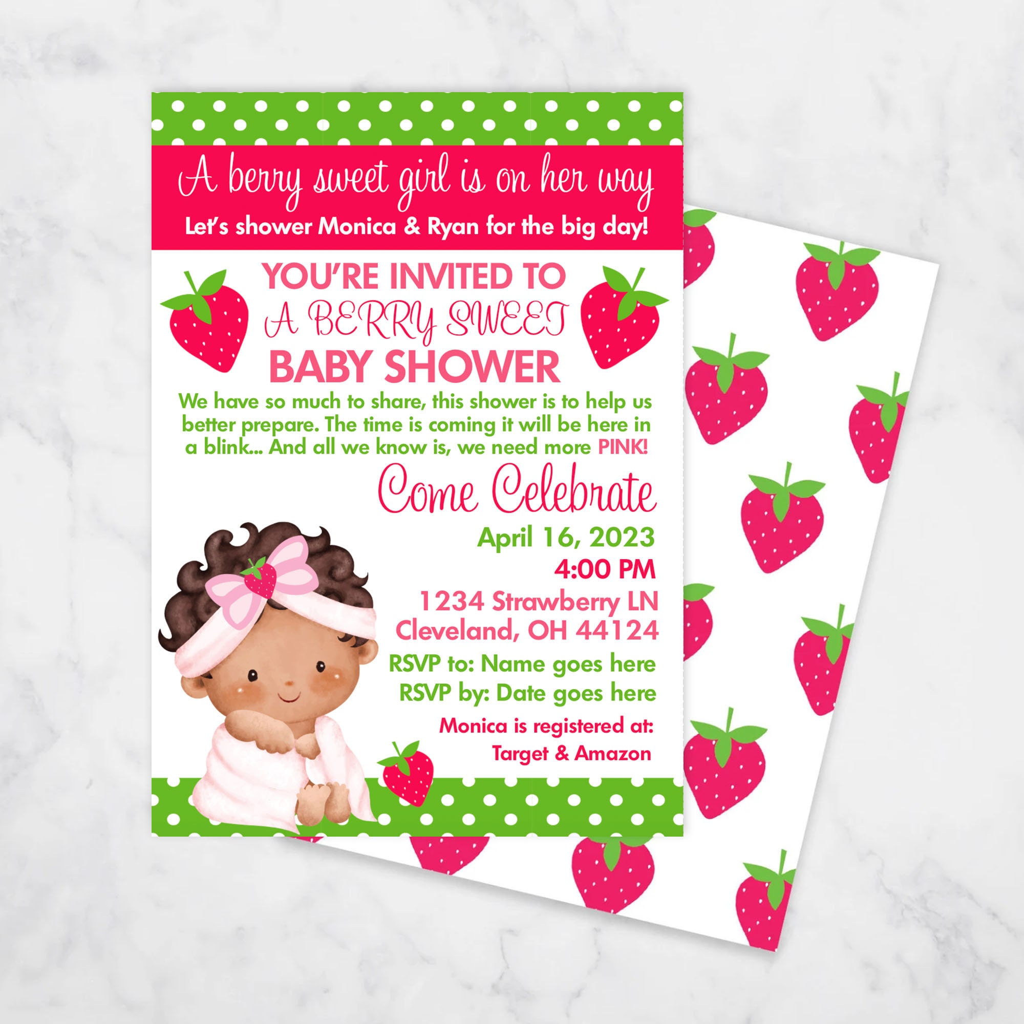 Strawberry Shortcake Invitation, Baby Shower, Baby Sprinkle, Birthday ...
