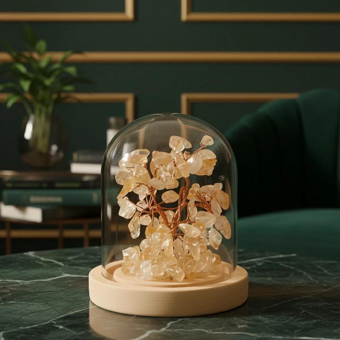 Citrine Crystal Tree in Glass Cloche – Abundance & Luxury Decor - Etsy